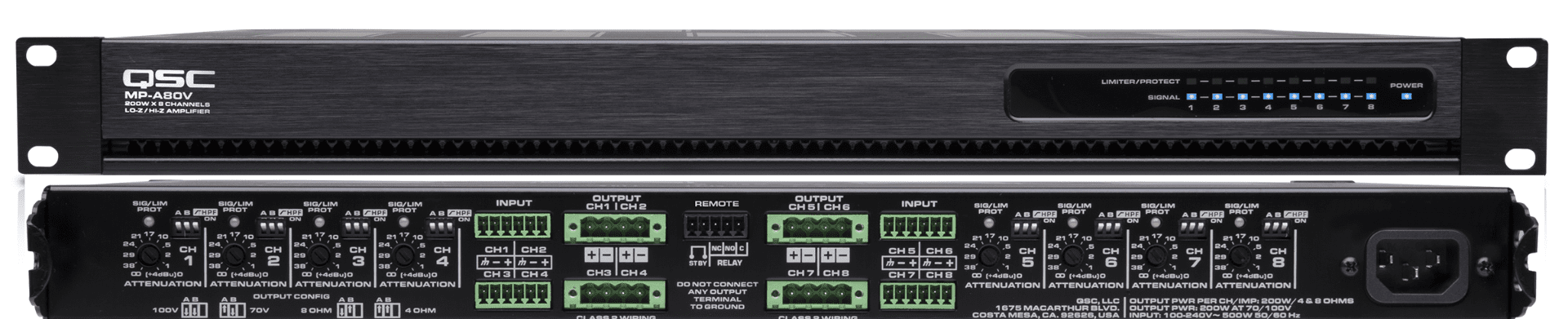 QSC MP-A80V - 200W 8-Channel Amplifier | RK Audio